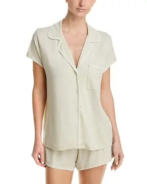 Eberjey Frida Whipstitch Short Pajama Set Mint Cream/ivory