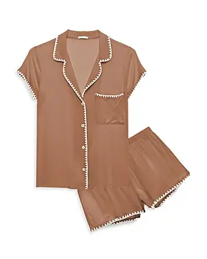 Eberjey Frida Whipstitch Short Pajama Set Pecan/ivory