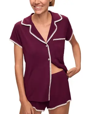 Eberjey Frida Whipstitch Short Pajama Set - Plum/ivory