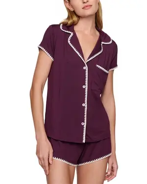 Eberjey Frida Whipstitch Short Pajama Set - Plum/ivory