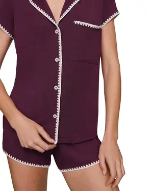 Eberjey Frida Whipstitch Short Pajama Set - Plum/ivory