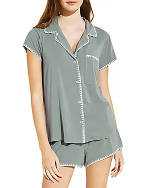 Eberjey Frida Whipstitch Short Pajama Set Willow Green/ivory
