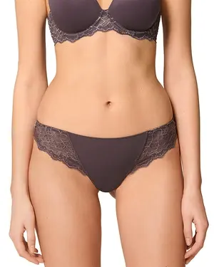 Simone Perele Caresse Lace-side Cheeky Tanga Graphite Grey