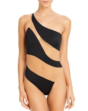 Norma Kamali Snake Mesh Stripe One Piece Swimsuit - Black