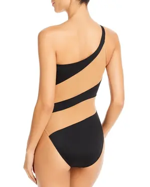 Norma Kamali Snake Mesh Stripe One Piece Swimsuit - Black