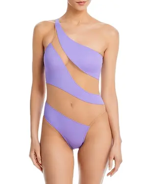 Norma Kamali Snake Mesh Stripe One Piece Swimsuit Lilac