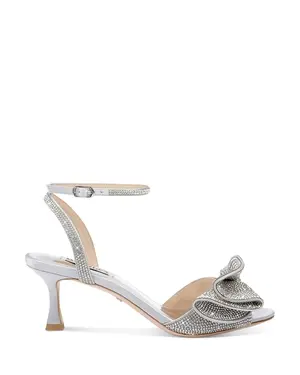 Badgley Mischka Remi Rhinestone Ruffle Mid-heel Sandals - Silver Satin