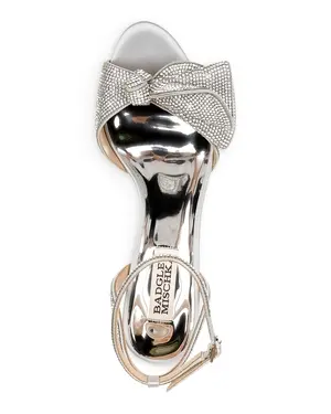 Badgley Mischka Remi Rhinestone Ruffle Mid-heel Sandals - Silver Satin