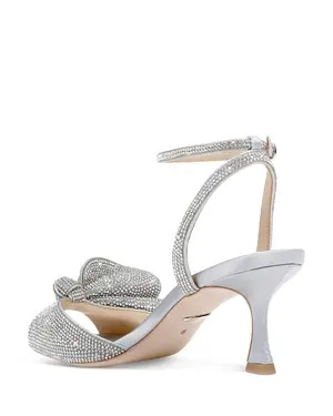 Badgley Mischka Remi Rhinestone Ruffle Mid-heel Sandals - Silver Satin