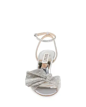 Badgley Mischka Remi Rhinestone Ruffle Mid-heel Sandals - Silver Satin