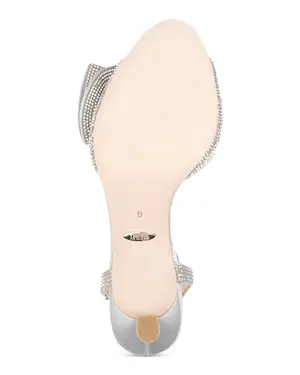 Badgley Mischka Remi Rhinestone Ruffle Mid-heel Sandals - Silver Satin