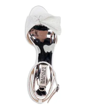 Badgley Mischka Remi Rhinestone Ruffle Mid-heel Sandals - White Satin