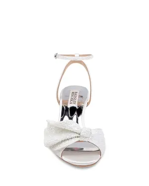 Badgley Mischka Remi Rhinestone Ruffle Mid-heel Sandals - White Satin
