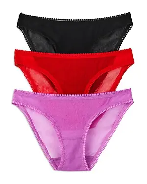 ON GOSSAMER Mesh Hip Bikinis, Set Of 3 Black/salsa/purple