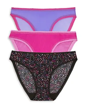 ON GOSSAMER Mesh Hip Bikinis, Set Of 3 Butterfly/rose Violet/vp