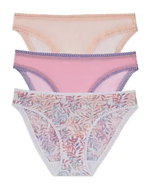 ON GOSSAMER Mesh Hip Bikinis, Set Of 3 Leaves/confetti/tropical