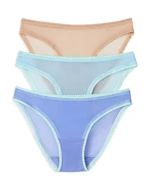 ON GOSSAMER Mesh Hip Bikinis, Set Of 3 Rich/cerulean/champagne