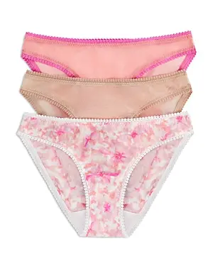 ON GOSSAMER Mesh Hip Bikinis, Set Of 3 Waterfloral/sunsetrose