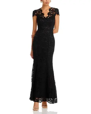Eliza J Scalloped-Edge Lace Gown Black