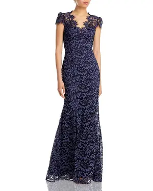 Eliza J Scalloped-edge Lace Gown - Navy