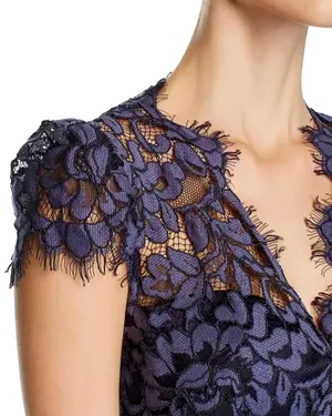 Eliza J Scalloped-edge Lace Gown - Navy