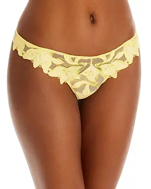 FLEUR DU MAL Lily Embroidered Hipster Thong Daffodil