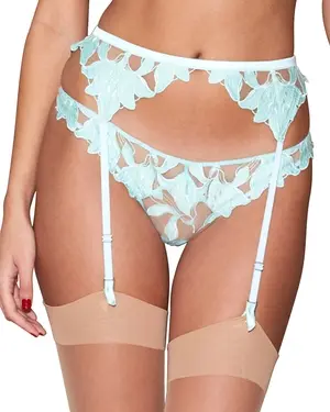 FLEUR DU MAL Lily Embroidered Hipster Thong Spearmint