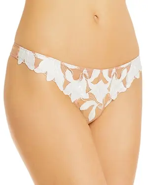 Fleur Du Mal Lily Embroidered Hipster Thong - White