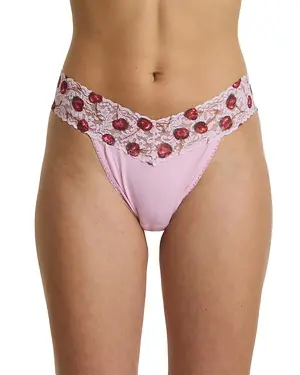 Hanky Panky Supima Cotton Original Rise Thong With Lace Trim - Cherry Delight