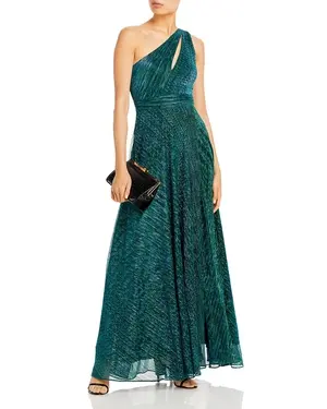 Aqua One-shoulder Metallic Gown