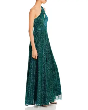 Aqua One-shoulder Metallic Gown