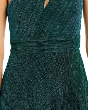Aqua One-shoulder Metallic Gown