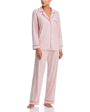 Eberjey Gisele Printed Long Pajama Set Duo Stripe Holly Red/holly Red