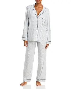 Eberjey Gisele Printed Long Pajama Set Evil Eye Gray/indigo