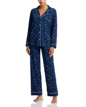 Eberjey Gisele Printed Long Pajama Set Forest Pine Navy/ivory
