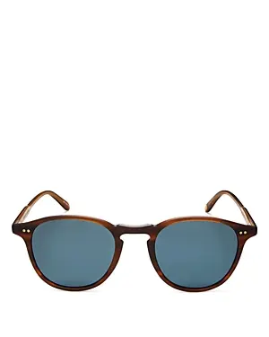 Garrett Leight Round Sunglasses, 46mm Matte Saddle Tortoise /semi-flat Bluesmoke