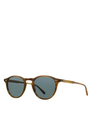 Garrett Leight Round Sunglasses, 46mm - Matte Saddle Tortoise/semi-flat Bluesmok