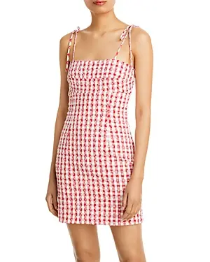 Bardot Klara Mini Gingham Dress In Red Gingham 70% Off