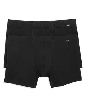 Hanro Cotton Essentials Covered Waistband Boxer Briefs, Pack Of 2 - Black