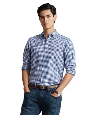 Polo Ralph Lauren Classic Fit Long Sleeve Cotton Oxford Button Down Shirt Blue/white Gingham