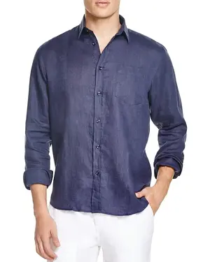 Vilebrequin Regular Fit Long Sleeve Linen Button Down Shirt - Navy
