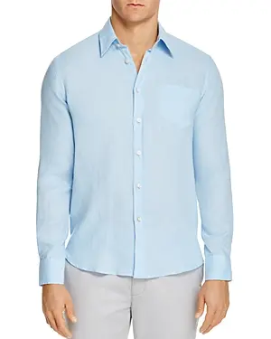 Vilebrequin Regular Fit Long Sleeve Linen Button Down Shirt Sky Blue