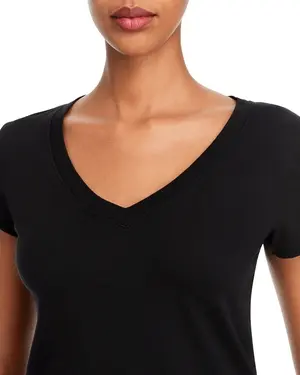 L'Agence Becca Cotton V-neck Tee - Black