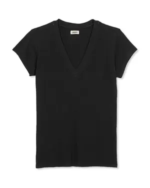 L'Agence Becca Cotton V-neck Tee - Black