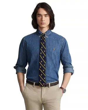 Polo Ralph Lauren Classic Fit Long Sleeve Denim Cotton Button Down Shirt - Blue