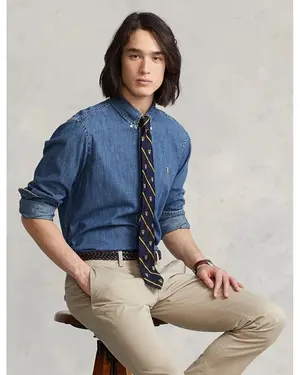 Polo Ralph Lauren Classic Fit Long Sleeve Denim Cotton Button Down Shirt - Blue