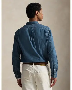 Polo Ralph Lauren Classic Fit Long Sleeve Denim Cotton Button Down Shirt - Blue
