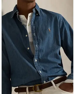Polo Ralph Lauren Classic Fit Long Sleeve Denim Cotton Button Down Shirt - Blue