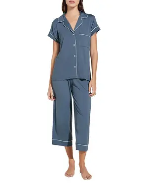 Eberjey Gisele Short Sleeve Crop Pajama Set Ice Blue