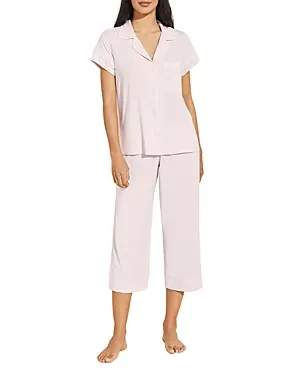 Eberjey Gisele Short Sleeve Crop Pajama Set Lilac/ivory